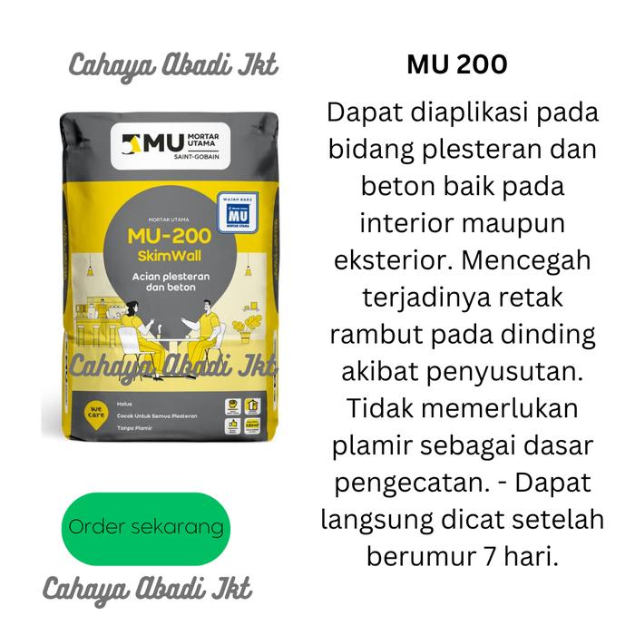 Jual SEMEN MORTAR MU 200 / MU200 SEMEN ACIAN DAN PLESTER 40KG - tokped ...