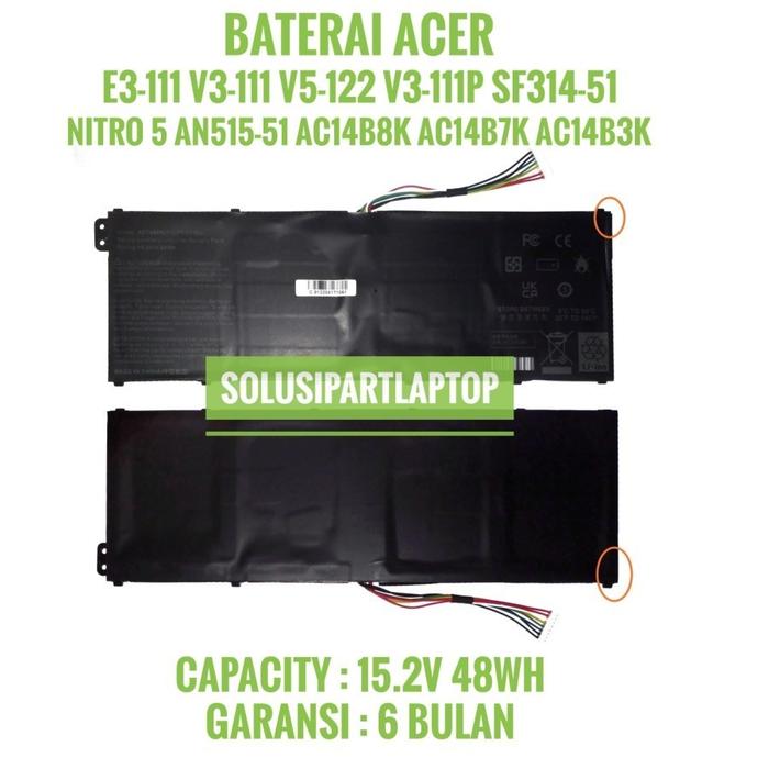 Jual BATERAI ACER E3-111 NITRO 5 SF314-51 AC14B8K AC14B7K LOW 3CELL ...