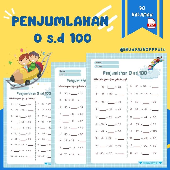 Jual Latihan Soal Matematika Penjumlahan 0 - 100 tinggal print ...