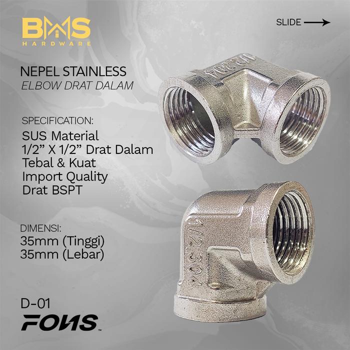 Jual ELBOW KNEE Drat Dalam Nepel Stainless Steel 1/2"x1/2" Nepple Drat ...
