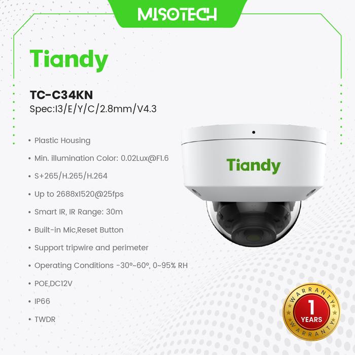 Jual Kamera CCTV Tiandy TC-C34KN 4MP IP Indoor Dome PoE Onvif Audio ...