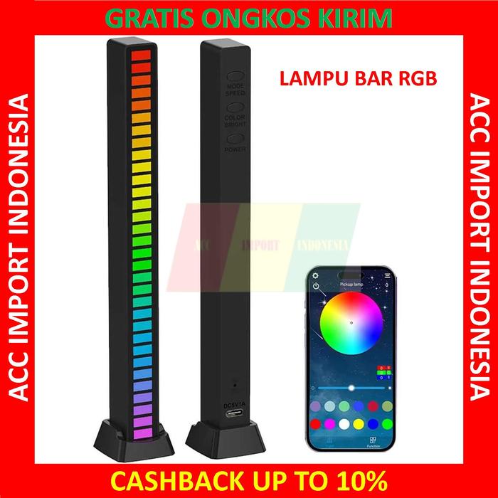 Promo Lampu Bar RGB LED Strip Sound Rhythm Light USB 32 LED APP Control ...