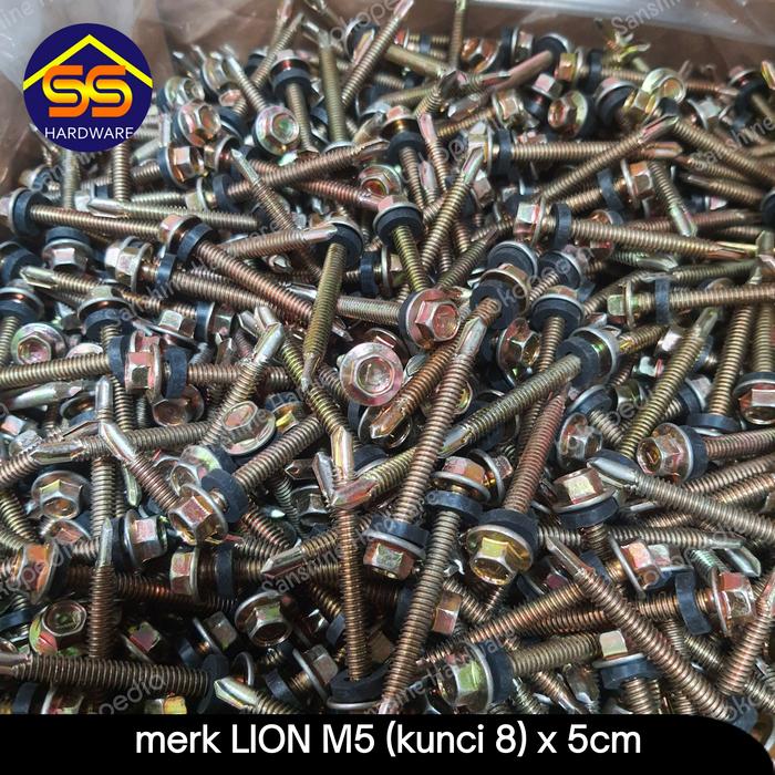 Jual BAUT ROOFING LION 5x50 M8 Kuning Harga per 10pc Sekrup Roving 5cm ...