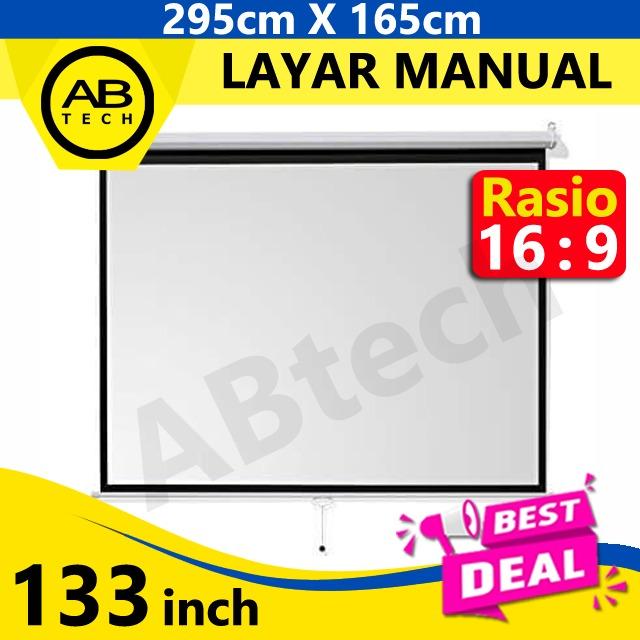 Jual Layar proyektor manual gantung 133" ratio 16:9 wall - Layar 133 ...