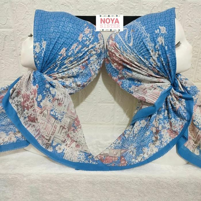 Jual Hijab jilbab segiempat motif biru denim voal kerudung premium ...