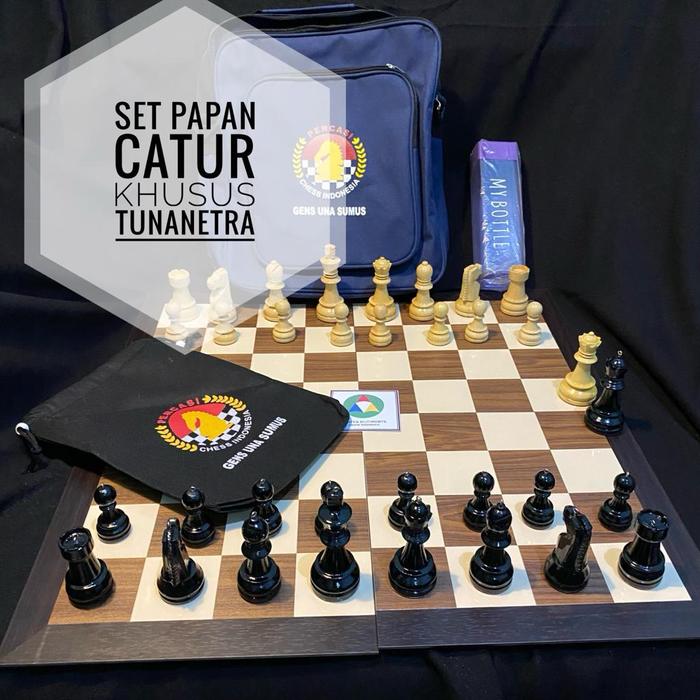 Jual Set Papan Catur Kayu Bidak Khusus Tunanetra Orang Buta Rabun ...