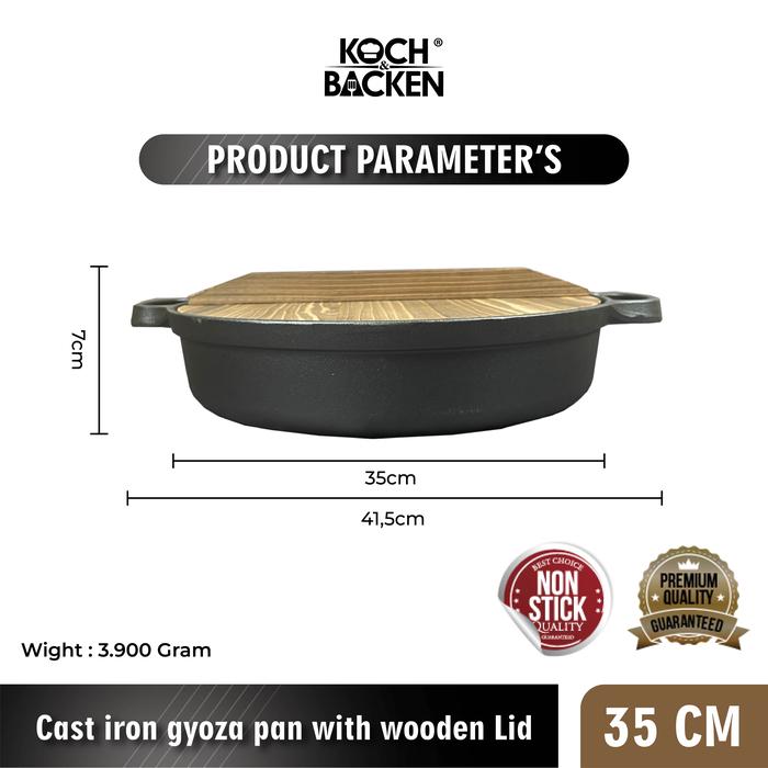 Promo KOCH&BACKEN Cast Iron Gyoza Pan with Wooden Lid - Sukiyaki Hotpot ...