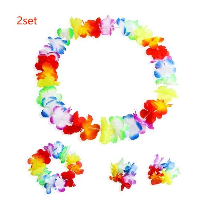 Jual 2set Kalung Bunga Hawai Kalung Penyambutan Tamu Lei Gelang Dan ...