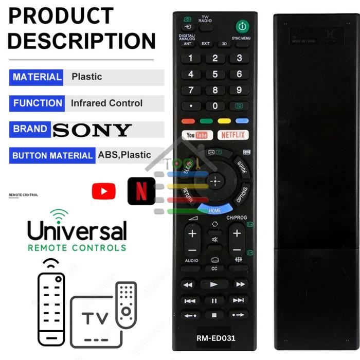 Jual REMOTE TV SONY UNIVERSAL SMART TV TABUNG LCD LED HITAM ED031 ...