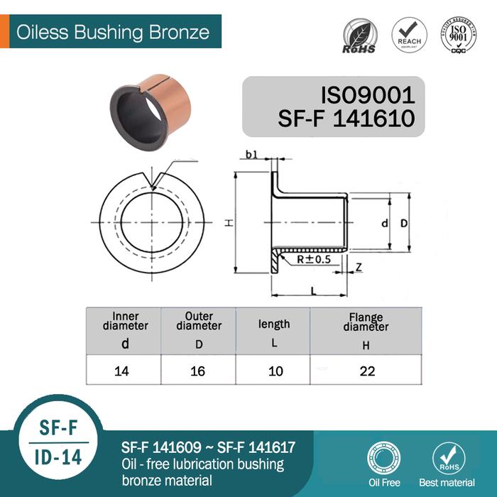 Jual SFF ID = 14mm Oil-free/self-lubricating bushing copper bearing - SFF - 14*16*10 - Kota ...