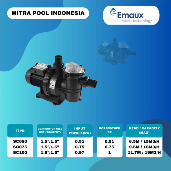Jual Emaux SC-100 Pump Emaux 1HP/0,75KW 220V/50HZ/1PH POMPA KOLAM RENANG - Kota Depok - MITRA ...