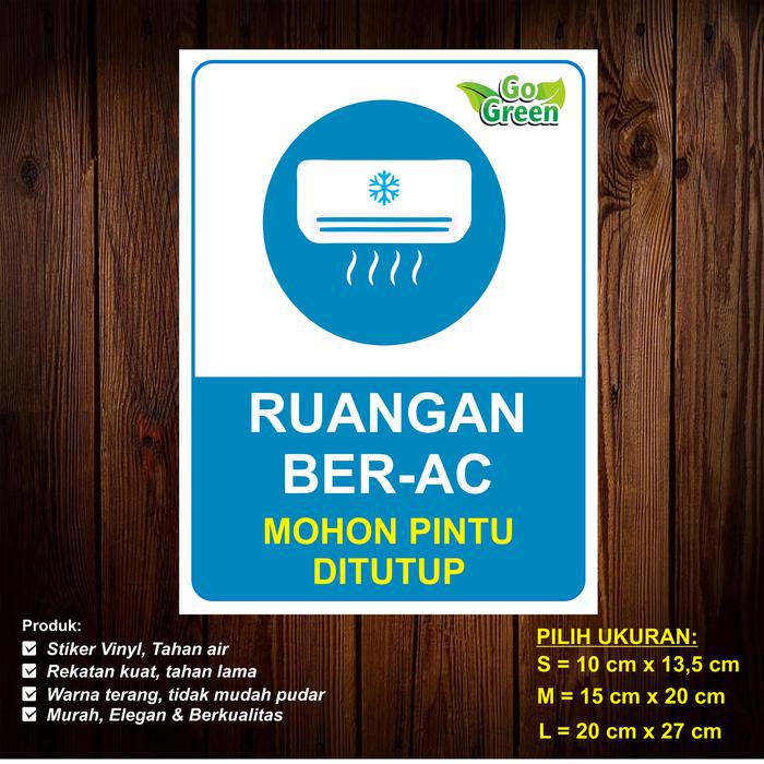 Jual Stiker Vinyl Rambu Ruangan Ber-AC / Ruang Ber-AC Mohon Tutup Pintu ...