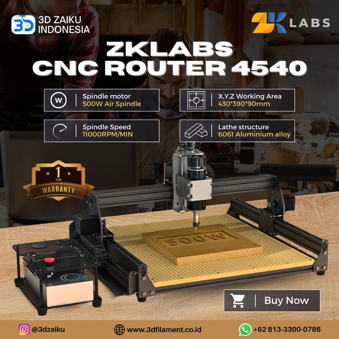 Jual ZKLabs CNC Router 4540 with 500W Spindle 3 Axis PCB Wood Aluminium ...