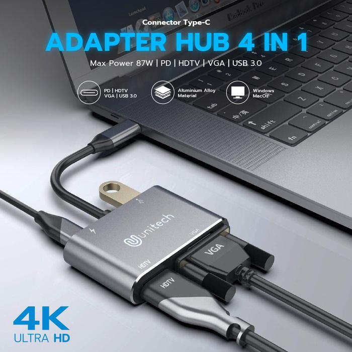 Promo Type C Konverter Converter 4in1 Unitech Adaptor 4K HDMI+VGA+USB ...