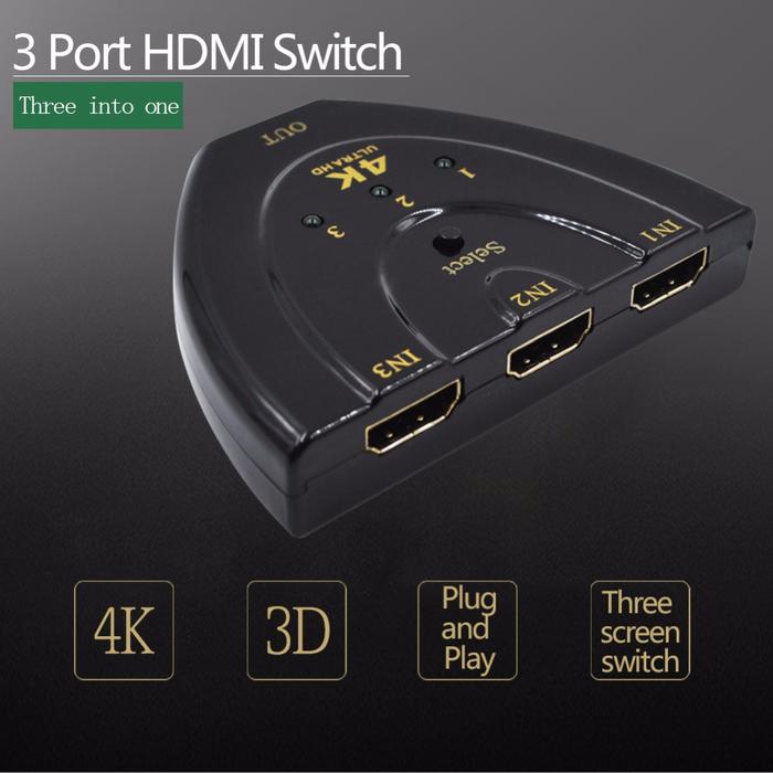 Jual HDMI Switcher Splitter Cabang 3 Port Cable 4Kx2K 3D - Jakarta ...