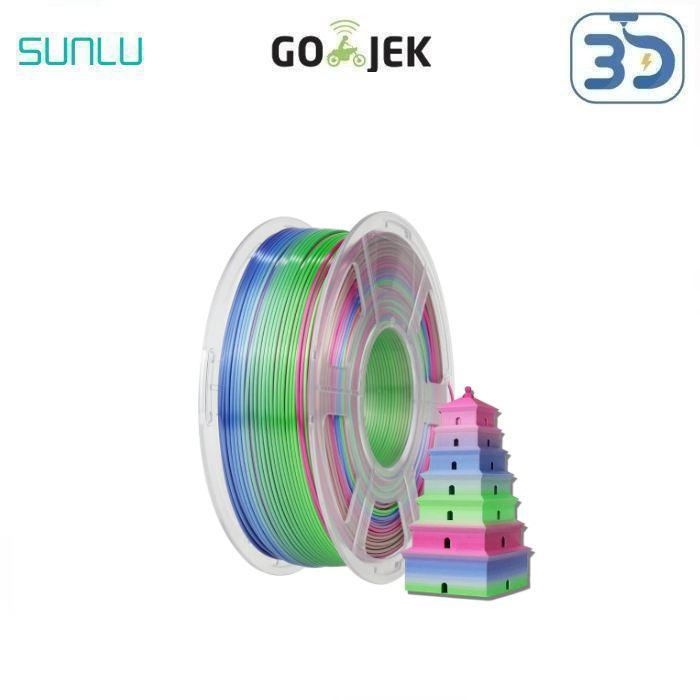 Jual SUNLU 3D Printer Filament Silk PLA+ Rainbow Multi Color Neat ...
