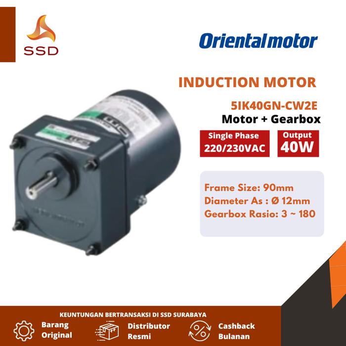 Jual Oriental Induction Motor 40W 1-Phase 220/230VAC 5IK40GN-CW2E Set - Motor+5GN60K - Kota ...