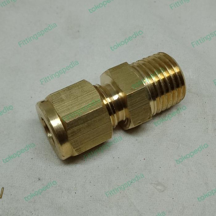 Jual Male Connector Brass 1/4" OD x 1/4" NPT. Double Ferrule (top ...