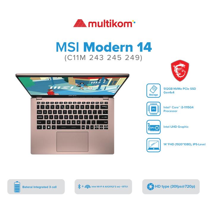 Promo MSI Modern 14 C11M 243 245 249 i3 1115G4/8GB/512GB SSD/14″ FHD ...