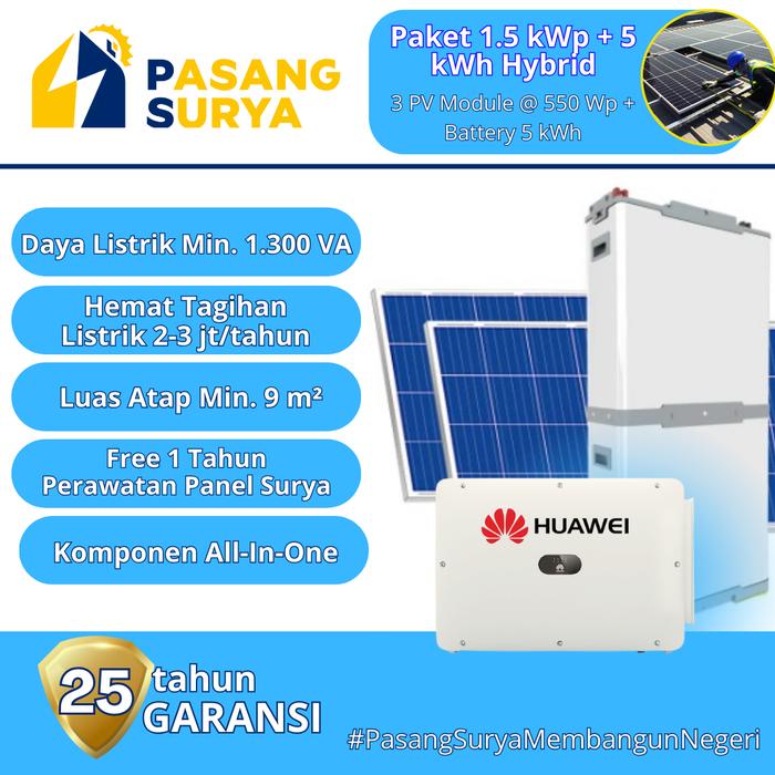 Jual Paket Solar Panel Hybrid | Panel Surya Hybrid 1.5 kWp + 5 kWh ...