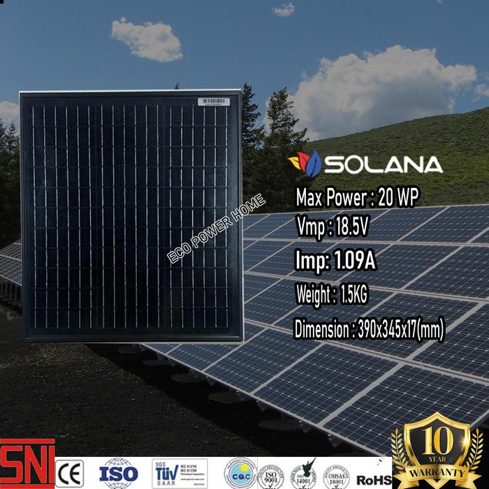 Jual SOLANA SOLAR CELL/PANEL SURYA/SOLAR PANEL MONOCRYSTALLINE 22V 20WP ...