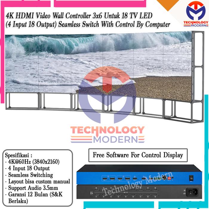Jual 4K Video Wall Controller 3x6 For 18 TV (4 Input 18 Output) Seamless Support Custom Layout ...