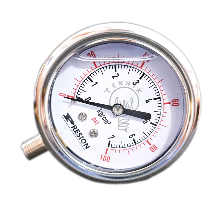 Jual PRESSURE GAUGE AIR GLISERIN OIL 7 BAR 100 PSI PRESION RAKET 2,5 ...