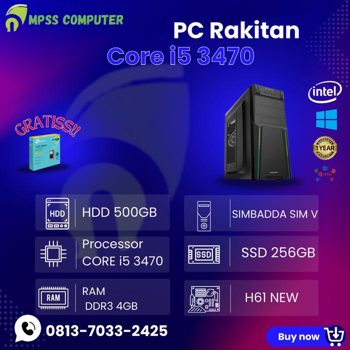 Jual PC RAKITAN I5 3470 RAM 4GB SSD 256GB HDD 500GB CASING SIM V - Kab ...