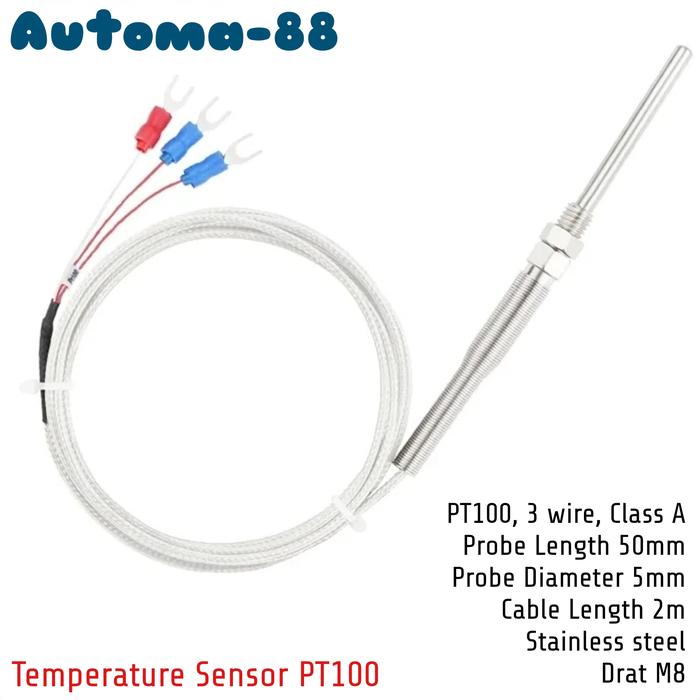 Jual Temperature Sensor Suhu RTD PT100 Probe 50mm 5cm 3 Kabel 2M 2 ...