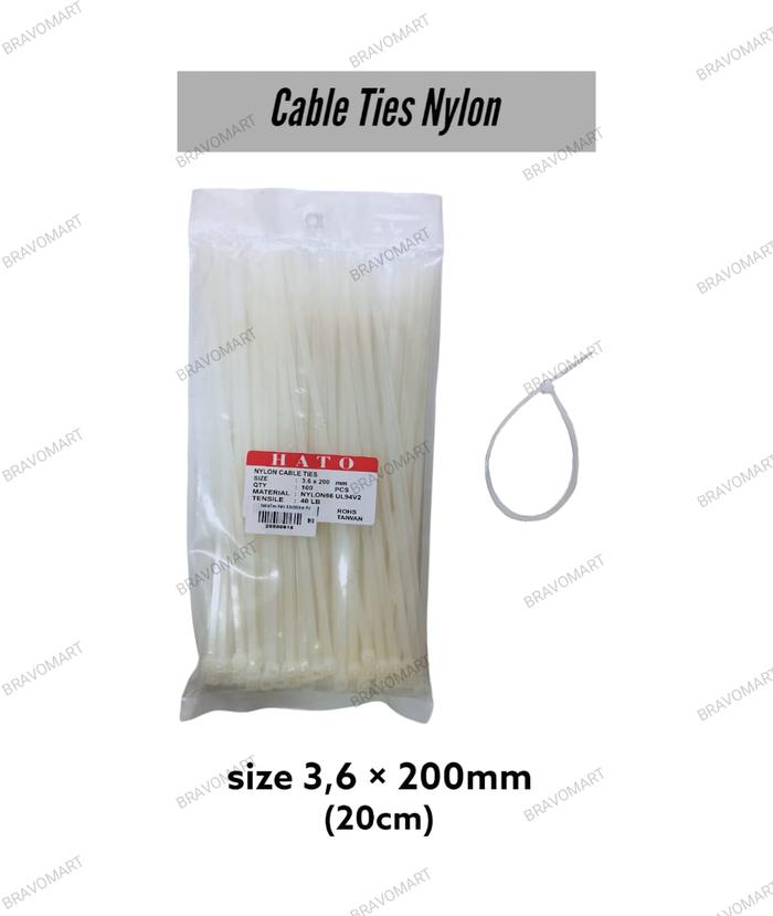 Jual Cable Ties Hato Tebal / Cable Tis 3,6 x 200mm Isi 100pcs - Putih ...