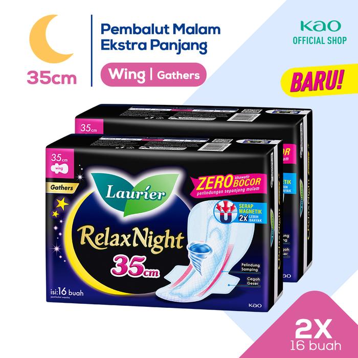Promo Laurier Relax Night Wing Gathers 16s Twinpack - Pembalut 35cm ...