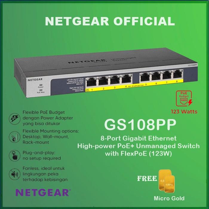 Promo NETGEAR GS108PP Gigabit Ethernet Unmanaged Switch 8 Port PoE/PoE+ ...