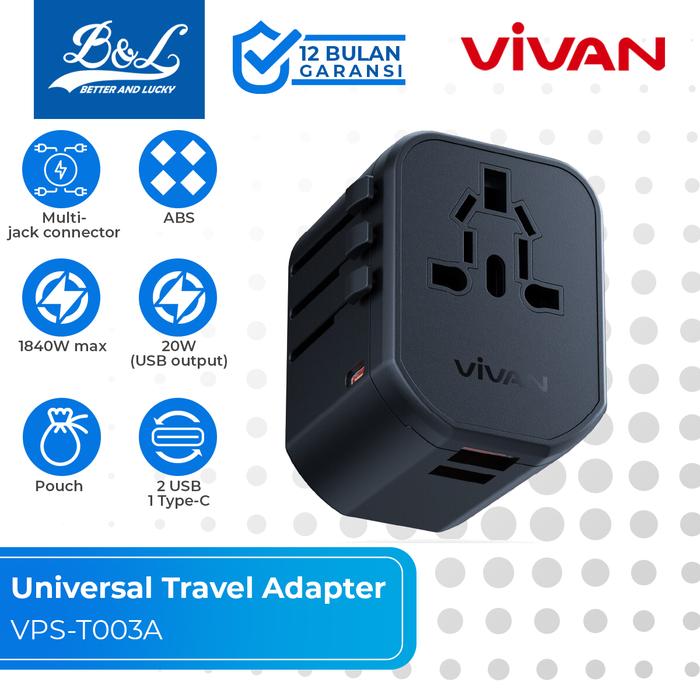 Promo VIVAN VPS-T003A Universal Travel Charger Adapter 20W Dual USB ...