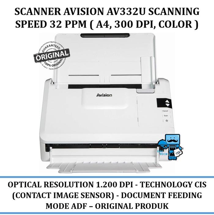 Promo Scanner Avision Av332u A4 300 Dpi Color ADF Duplex - Garansi ...