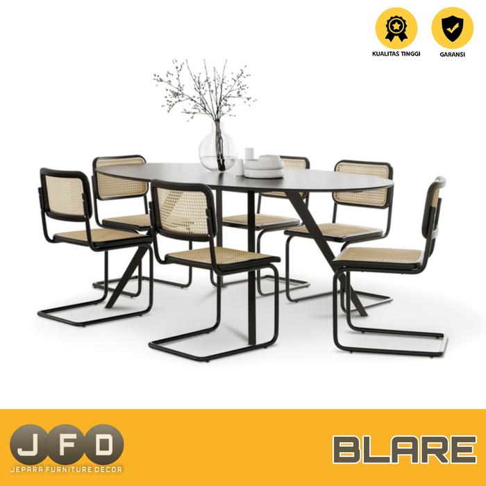 Promo Meja Makan Set 6 Kursi Kayu Solid Blare Oval Dining Set Aesthetic ...
