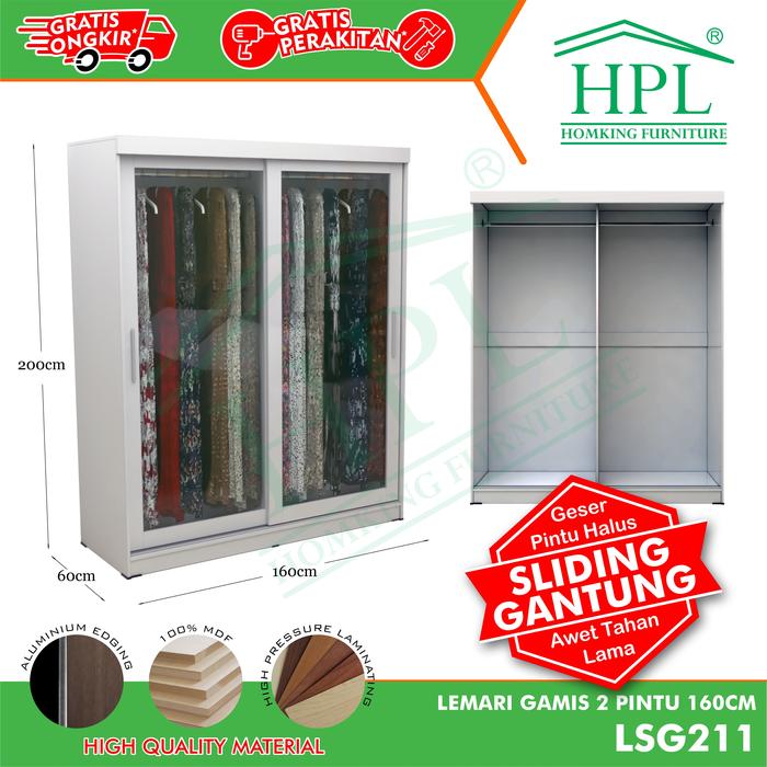 Promo Lemari Pakaian HPL Sliding Door 2 Pintu 160 Kaca Transparan-Gamis ...