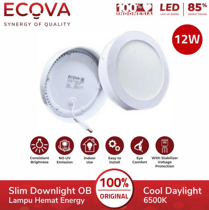 Jual ECOVA Lampu Slim Downlight LED Panel 12W Outbow OB Bulat 12 Watt - Putih 6500K - Kota Depok ...