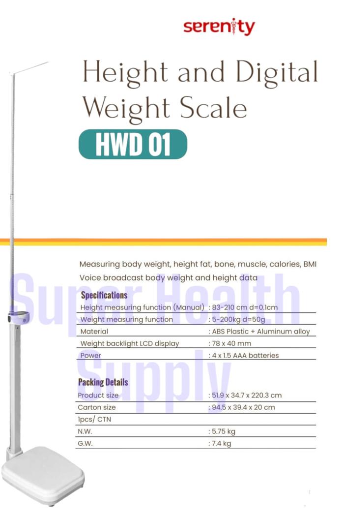 Jual Stadiometer Plus Timbangan Serenity HWD-01 Pengukur Tinggi Badan ...