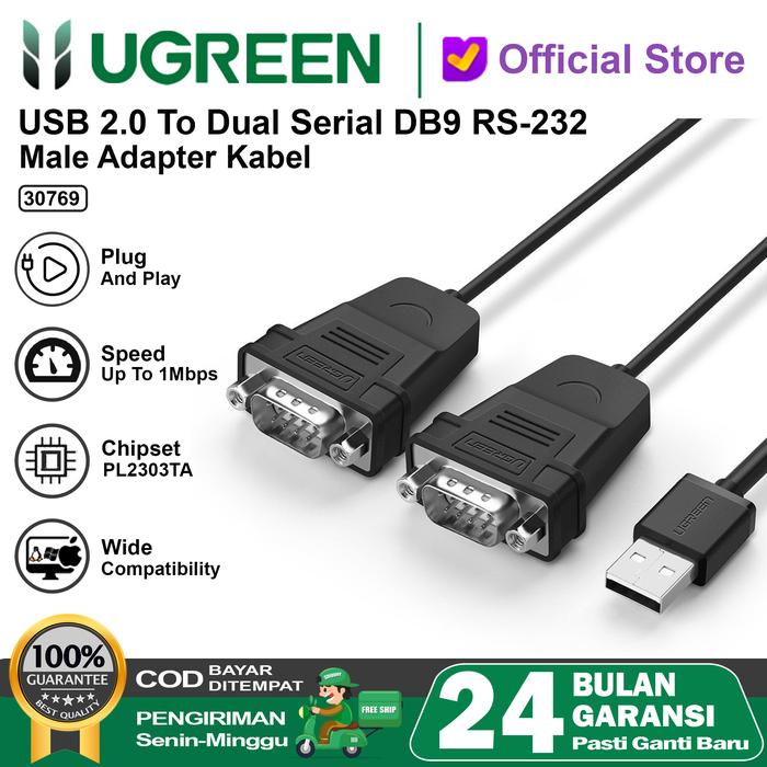 Promo UGREEN USB-A 2.0 To Dual Serial DB9 RS-232 Male Adapter Cable ...