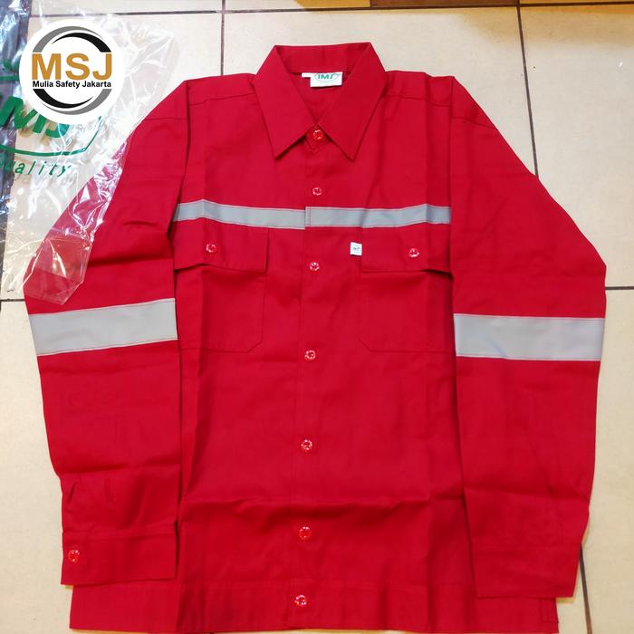 Jual baju safety proyek lengan panjang IMJ/baju seragam sefety - Merah ...
