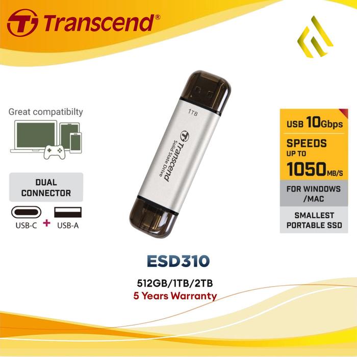 Promo Transcend SSD ESD310 1TB Portable USB-C USB-A 10Gbps 3D NAND ...