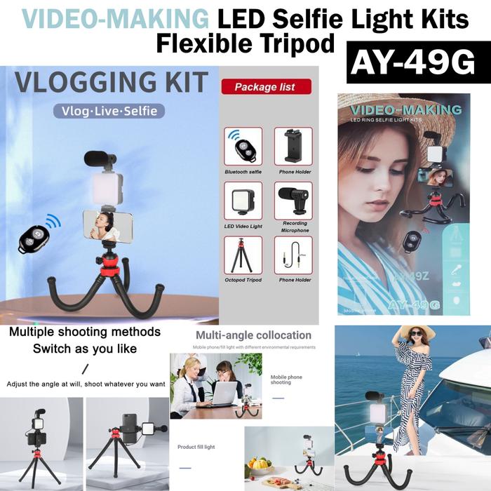 Jual tripod octopus hp flexible vlogging kit led mic live tripod hp AY-49G - Jakarta Pusat ...