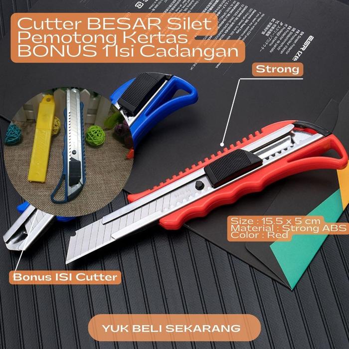 Jual Cutter BESAR Silet Pemotong Kertas Karton Kardus BONUS 1 Isi ...