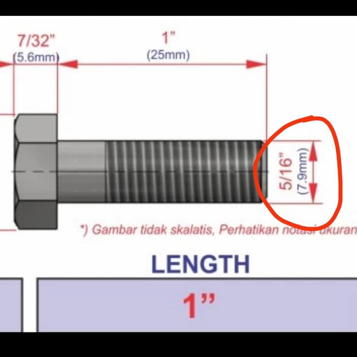 Jual BAUT INCH CUSTOM 5/16 GANG 22, PT 65mm, P Drat 25mm | DRAT INCHI ...