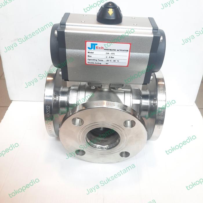 Jual Ball Valve Flange JIS 10K 3 Way 2 inch SS316 + Pneumatic Actuator - Jakarta Barat - Jaya ...
