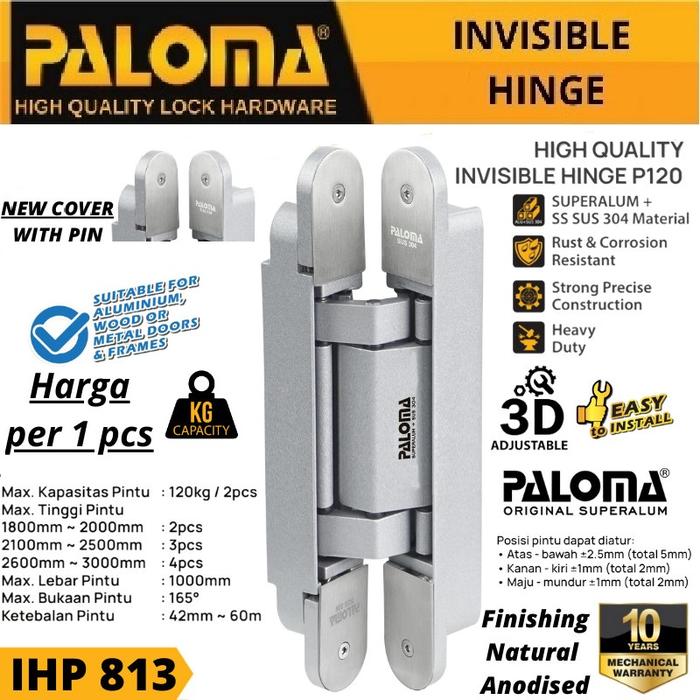 Jual PALOMA IHP 813 INVISIBLE HINGE ENGSEL TANAM D120 SILVER NA ...