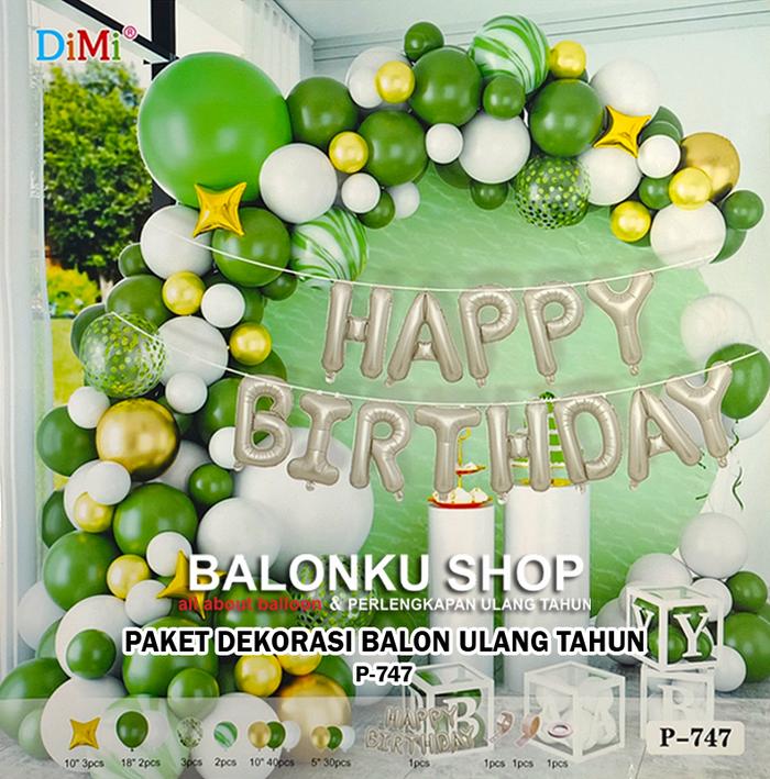 Jual Paket Dekorasi Balon Ulang Tahun / Balon Set Sage Green Putih Gold ...