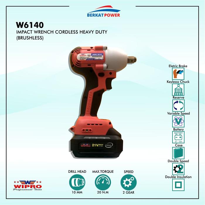 Promo Mesin Impact Wipro Wrench Cordless 12mm Type W6140 Brushless ...