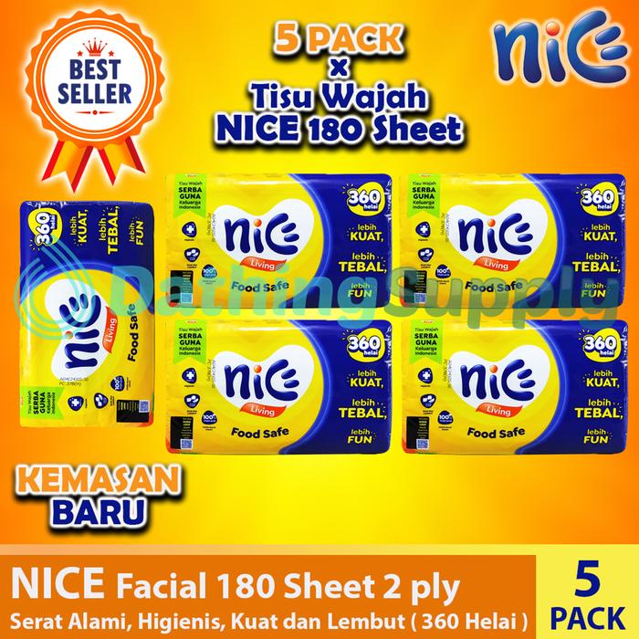 Promo PAKET 5 PACK NICE Facial Tissue 180 Sheet 2 ply Tisu Wajah 180 ...
