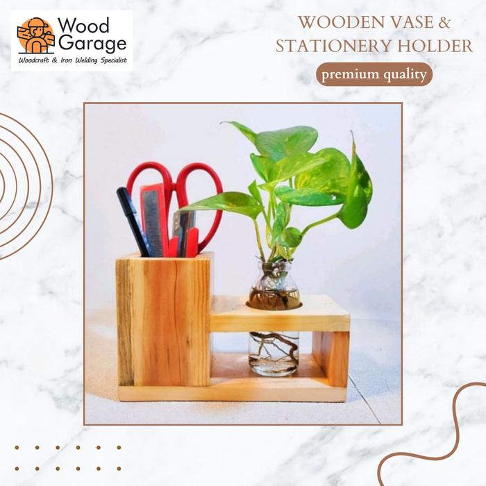 Jual Tempat pensil & vas bunga aesthetic / wooden vase & stationary ...
